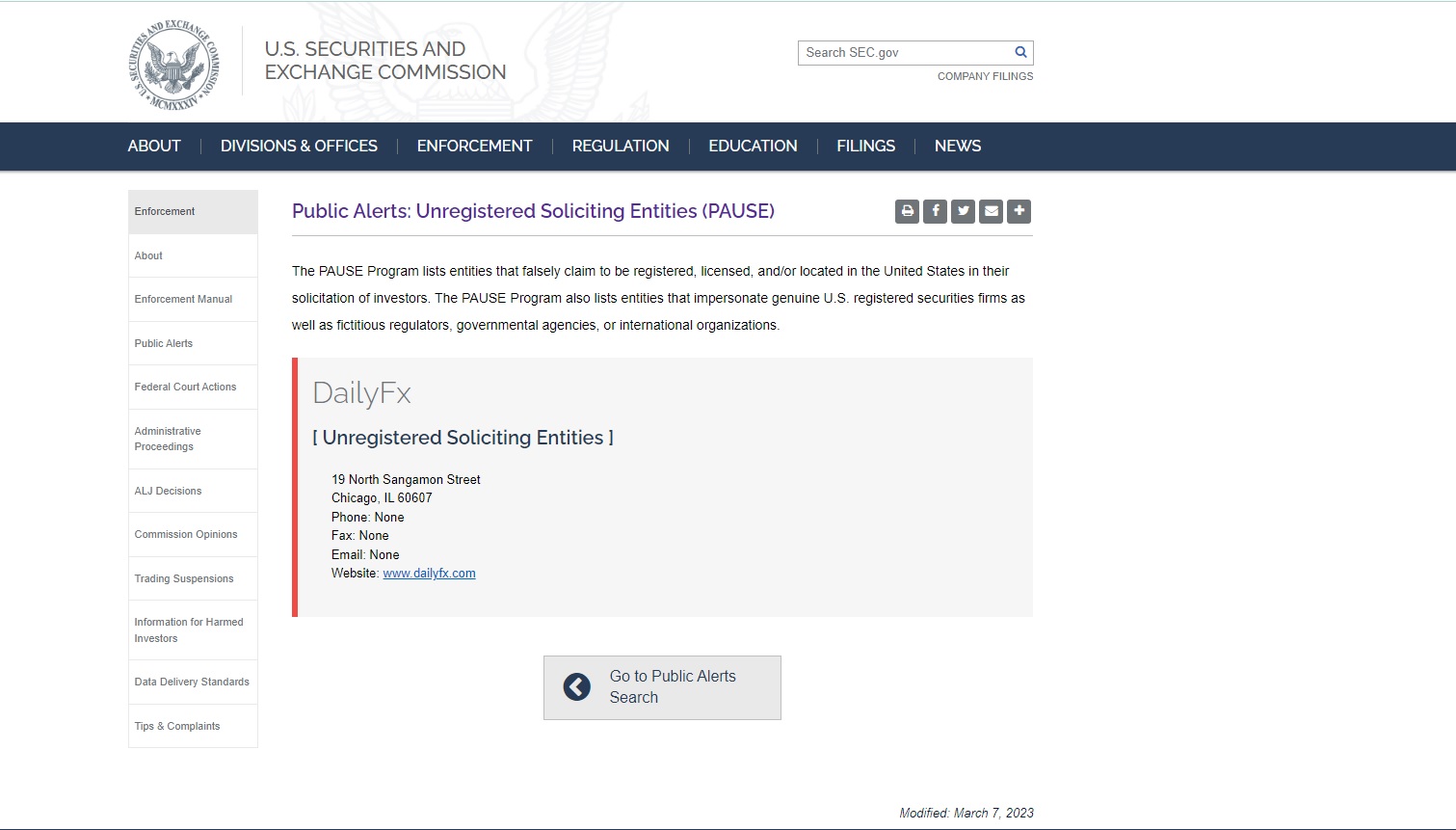 SEC Flags IG's DailyFX as "Unregistered Soliciting Entity"